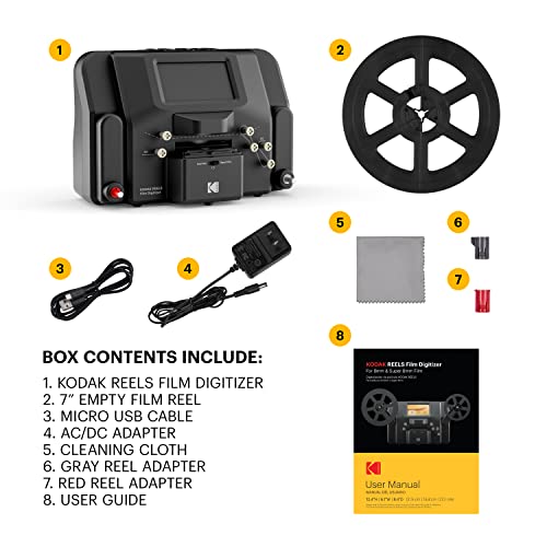 KODAK REELS 8mm & Super 8 Films Digitizer Converter with Big 5” Screen, Scanner Converts Film Frame by Frame to Digital MP4 Files for Viewing, Sharing & Saving on SD Card for 3” 4” 5” 7” and 9” Reels