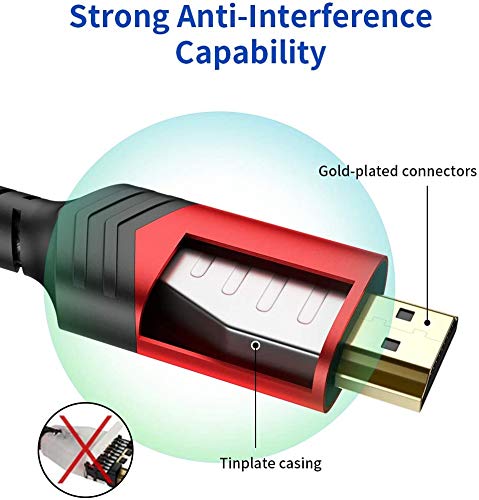 JSAUX 4K Long HDMI Cable 2 Pack 25 ft, 18Gbps High Speed HDMI 2.0 Braided Cord, 4K 60Hz HDR, 2K 1440P 144Hz, 1080p, HDCP 2.2, 3D, ARC, Ethernet Compatible for Monitor Smart TV PC PS5 PS4 Blu-ray -Red