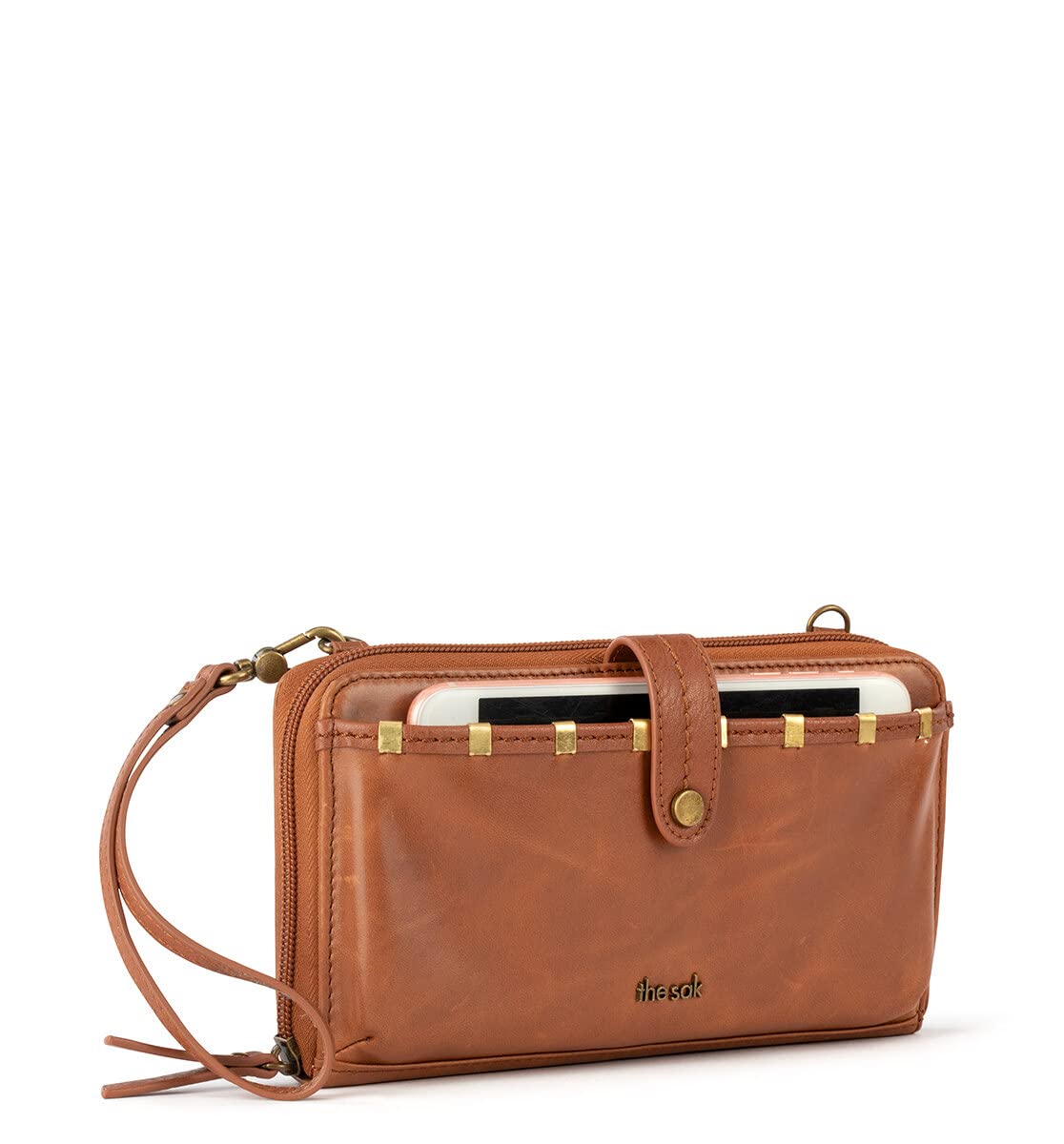 The Sak Iris Smartphone Crossbody Purse - Women's Cellphone Bag & Wallet For Everyday - Convertible Wristlet With Zipper in Tobacco/Leather