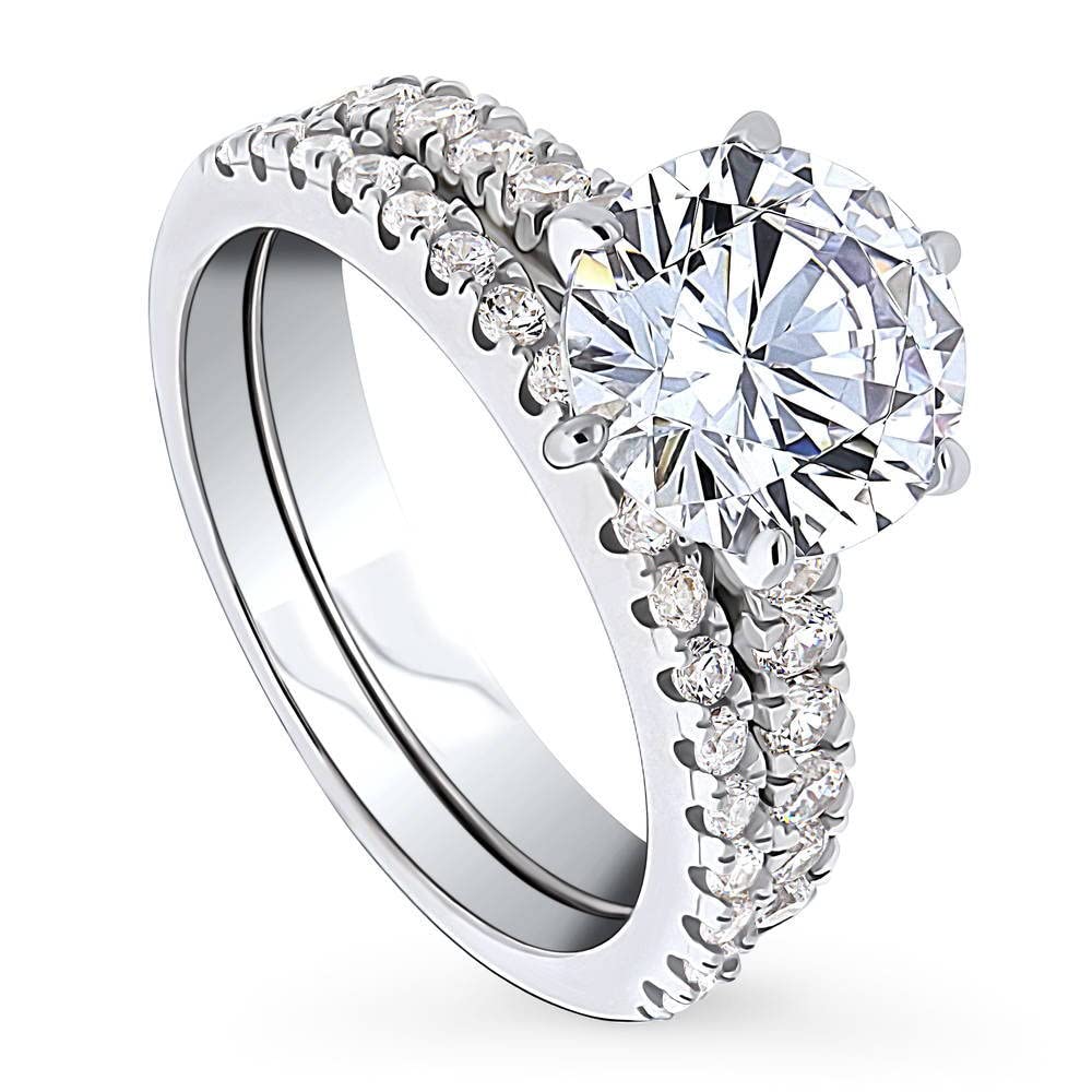 BERRICLE Sterling Silver Solitaire Wedding Engagement Rings 2.7 Carat Round Cubic Zirconia CZ Ring Set for Women, Rhodium Plated Size 9
