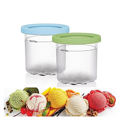 EVANEM 2/4/6PCS Creami Deluxe Pints, for Ninja Creami Ice Cream Maker,16 OZ Ice Cream Container Dishwasher Safe,Leak Proof Compatible NC301 NC300 NC299AMZ Series Ice Cream Maker,Blue+Green-2PCS