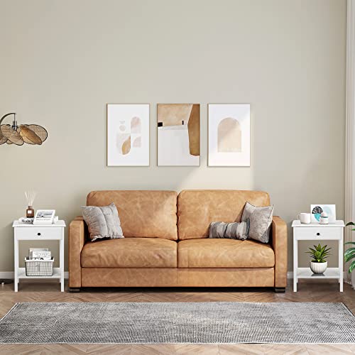 JAXPETY 2-Tier White Nightstand Bedside Table Bedroom Furniture with Spacious Drawer and Storage Shelf, Ivory