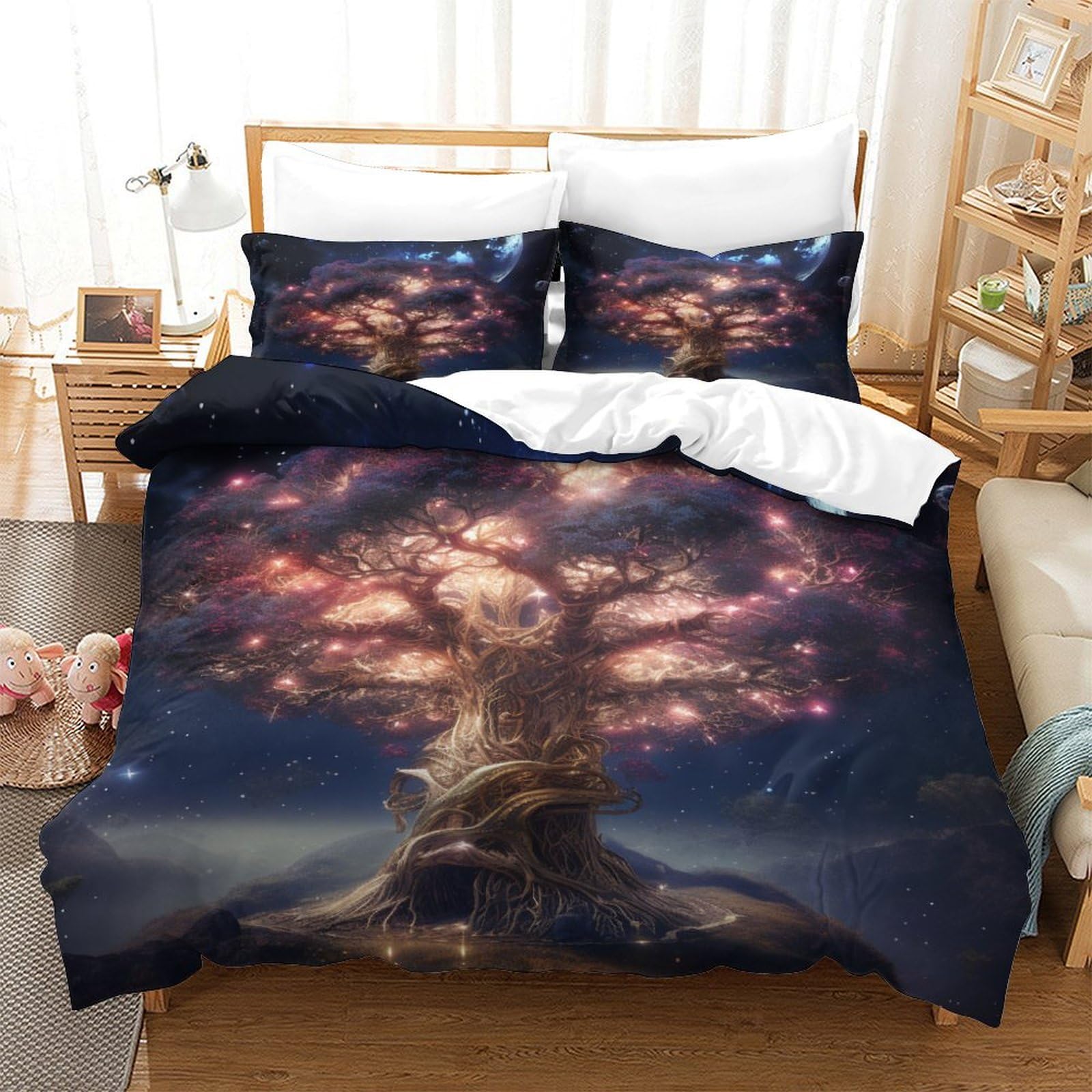 Glowing Tree 3D Print Natural Landscape Comforter Covers Quilt Cover for Teens And Adults Duvet Cover Soft Microfiber with Zipper Closure with Pillow Cases Bedding Set 3 Pieces Queen(228x228cm)