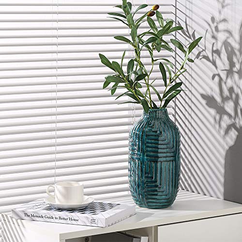 hjn Ceramic Vase- Teal Vase for Home Decor,Flower Vase for Centerpieces, Modern Decor Vases for Living Room/Bookshelf/Mantel/Home Decor Accents - Teal texture-Large-10.6" H