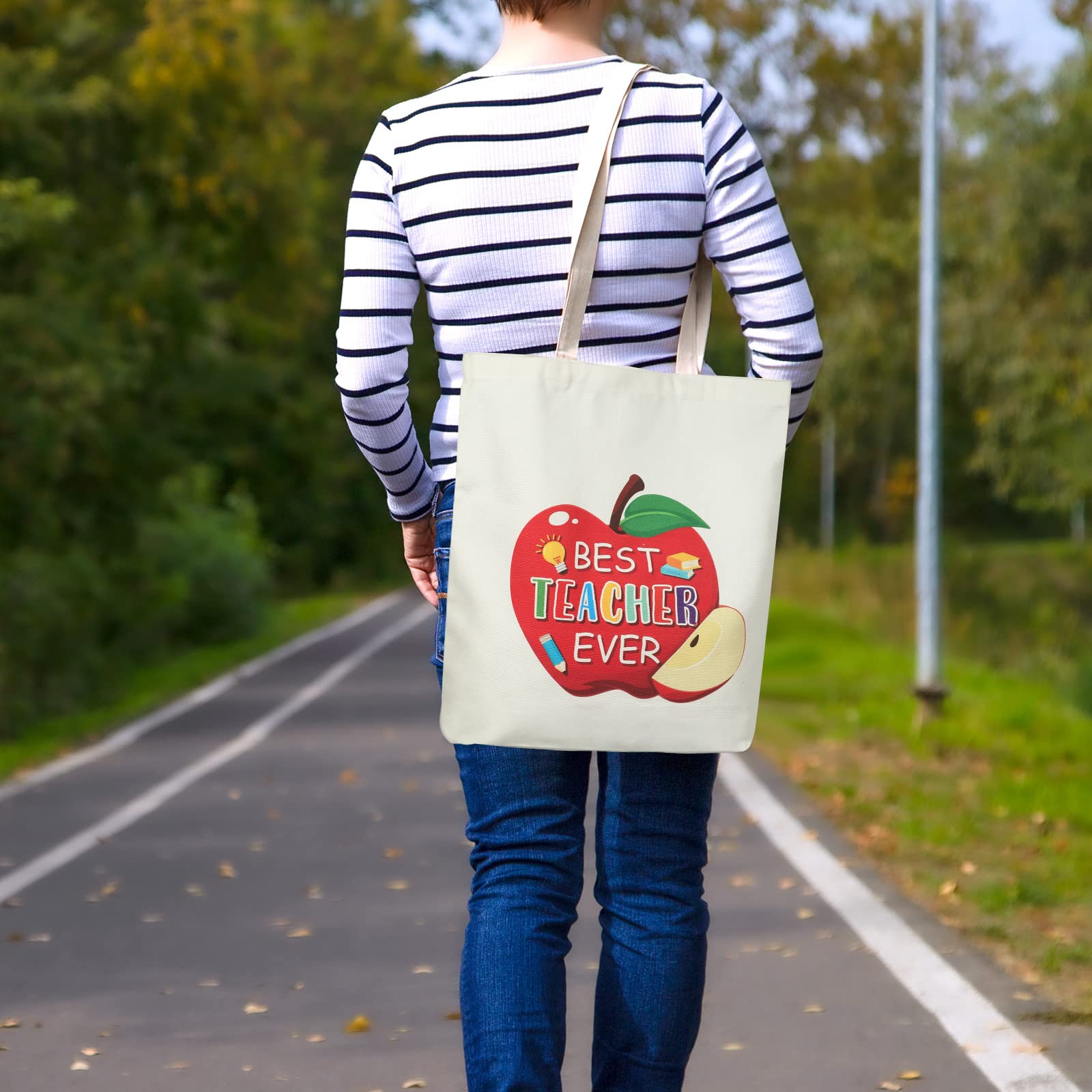Capoda 8 Pack Christmas Appreciation Gifts for Teachers Canvas Tote Bags Retirement Teacher Appreciation Gifts(White)