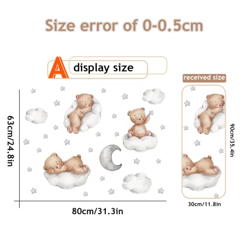 Tedy Bear Wall Decor, Tedy Bear Sleeping on The Moon and Stars Wall Stickers Cartoon Cute Tedy Bear Decals Extra Stars Wall Decor for Kids Baby Room Interior Nursery Tedy Bear Decoration