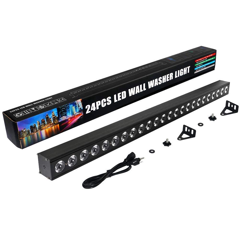 LED DMX Wash Light Bar - 96W 24LEDs RGBA Stage Light Bar Sound Activated Auto Play DJ Light Bar Uplights for Wedding Church Christmas Birthday Party Stage Lighting