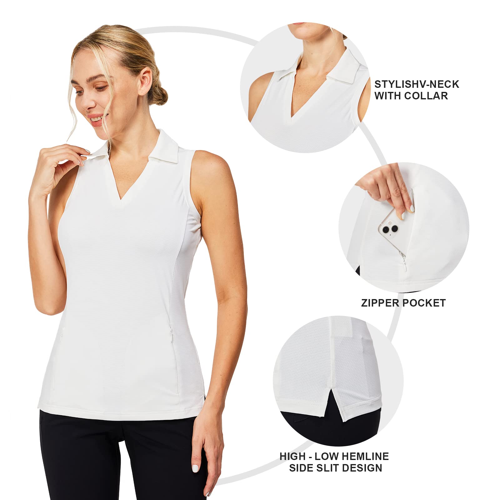 Casei Womens Sleeveless Polo Golf Shirts with Pocket Quick Dry T Shirts UPF 50+ Golf Apparel Athletic Work Tank Tops Shirts,White S
