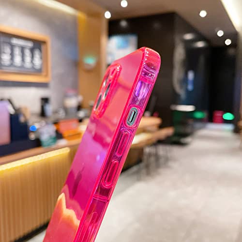 OWLSTAR Compatible with iPhone 13 Pro Max Case, Cute Neon Clear Soft Phone Case for Women and Girls, Flexible Slim TPU Shockproof Transparent Bumper Protective Cover (Hot Pink)