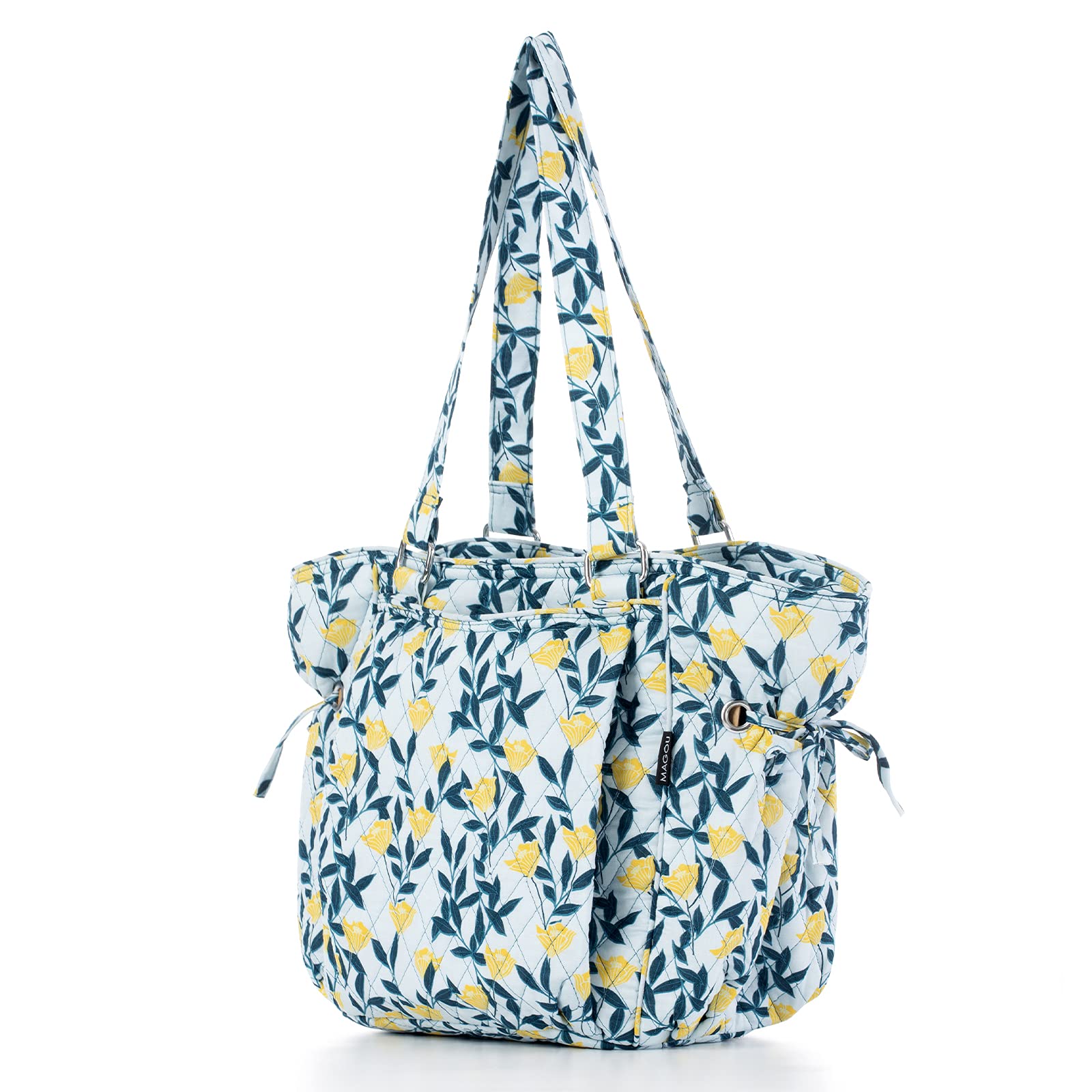Magou Quilted Tote Bag for Women Signature Cotton Shoulder Bag Lightweight Handbag for Shopping Workout
