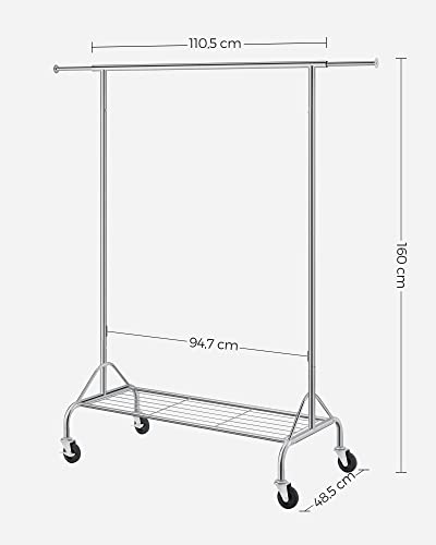 SONGMICS Heavy Duty Metal Clothes Rail with Shoes Shelf, Maximum Load of 50 kg, one Rod, Silver