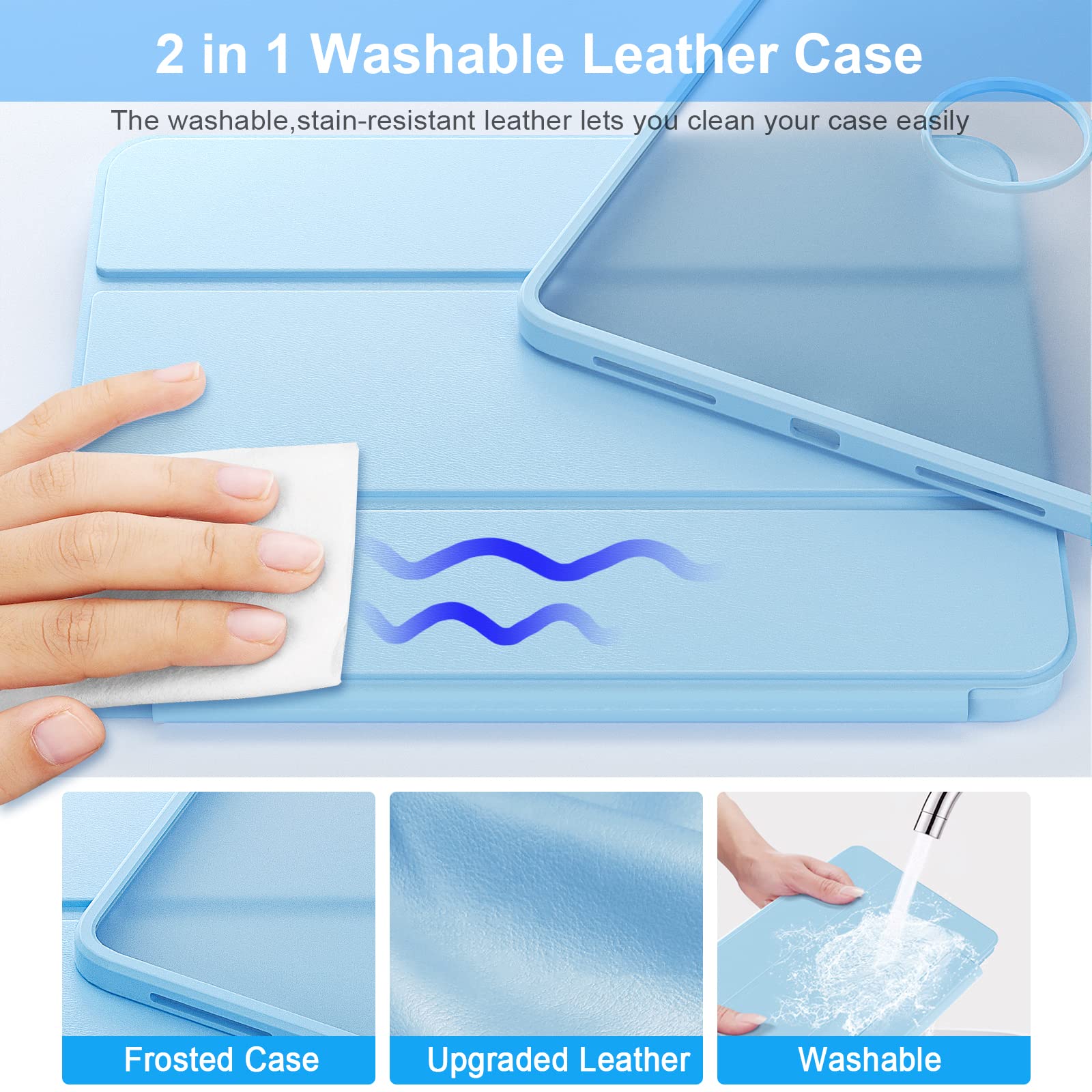 Case for iPad Pro 12.9 2022/2021/2020/2018 Gen 6th/5th/4th/3rd,2 in 1 Detachable Magnetic Case,Anti-fingerprint Frosted Case and Washable Leather Protective Cover Support Pen Charger(Blue)