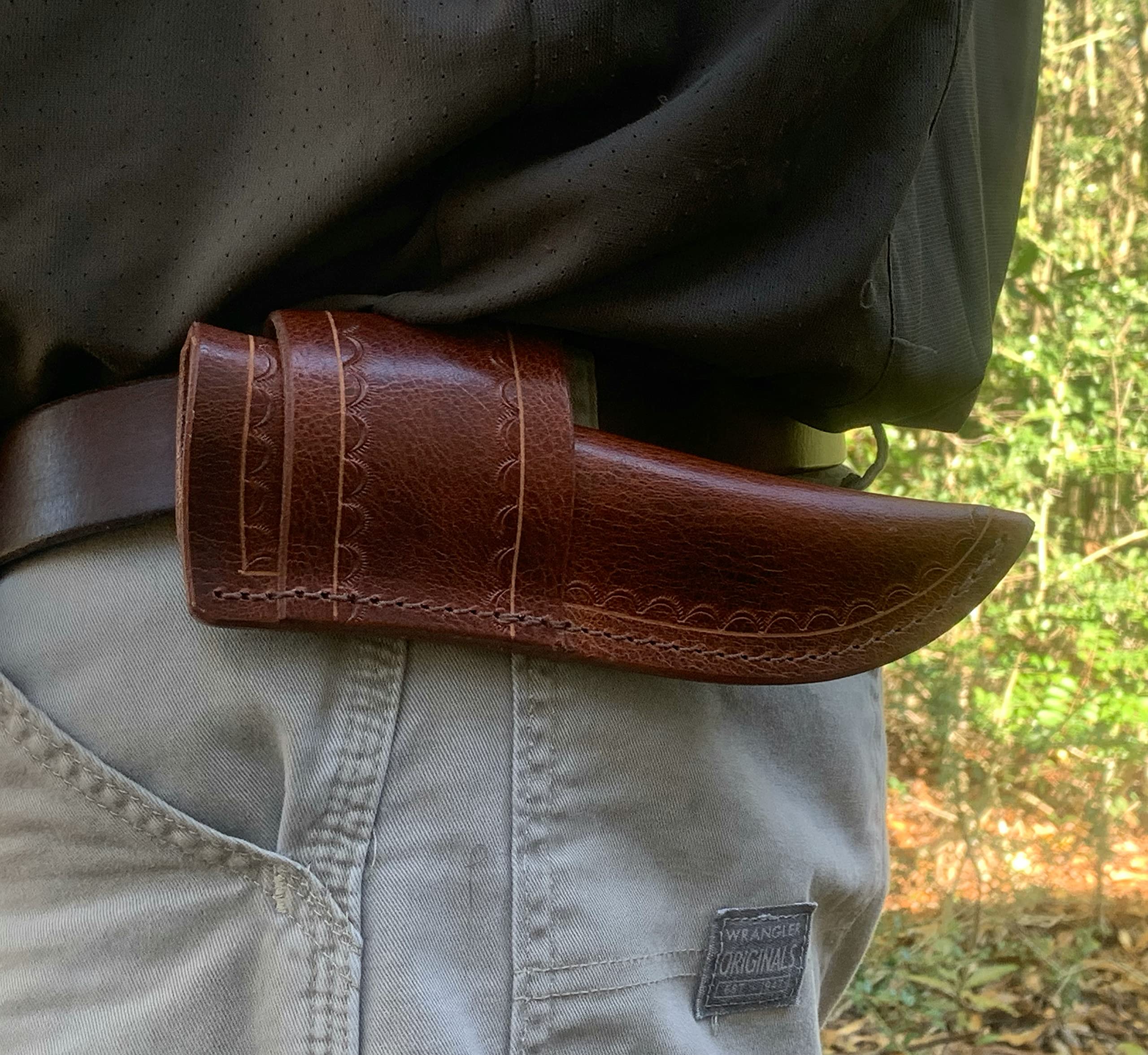 Coast Leathers Custom Handmade Leather Knife Sheath for Buck Selkirk 863 Knife, Fixed Blade Knife Holder, Cross Draw Knife Holster - Antique Brown