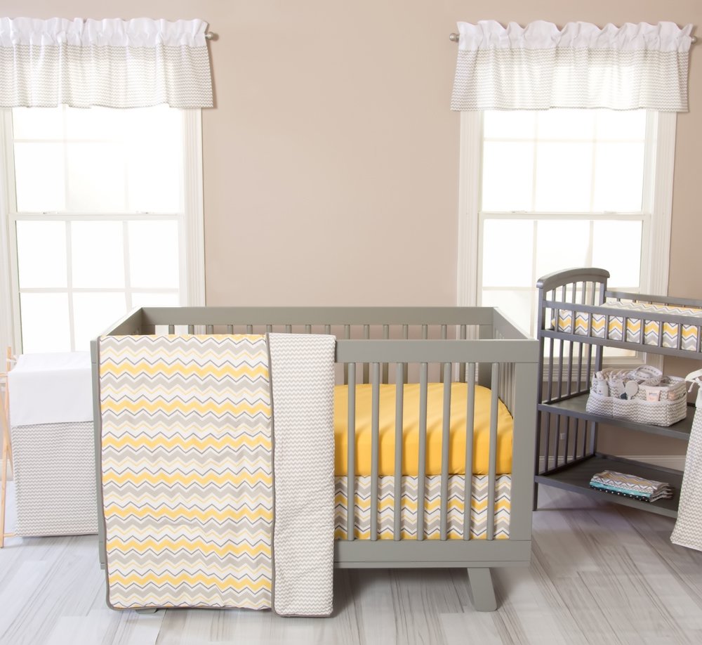 Trend Lab Buttercup Zigzag 3 Piece Crib Bedding Set, Can Be Used As A Blanket Or A Playmat for Tummy Time, Includes Quilt, Fitted Crib Sheet and Skirt
