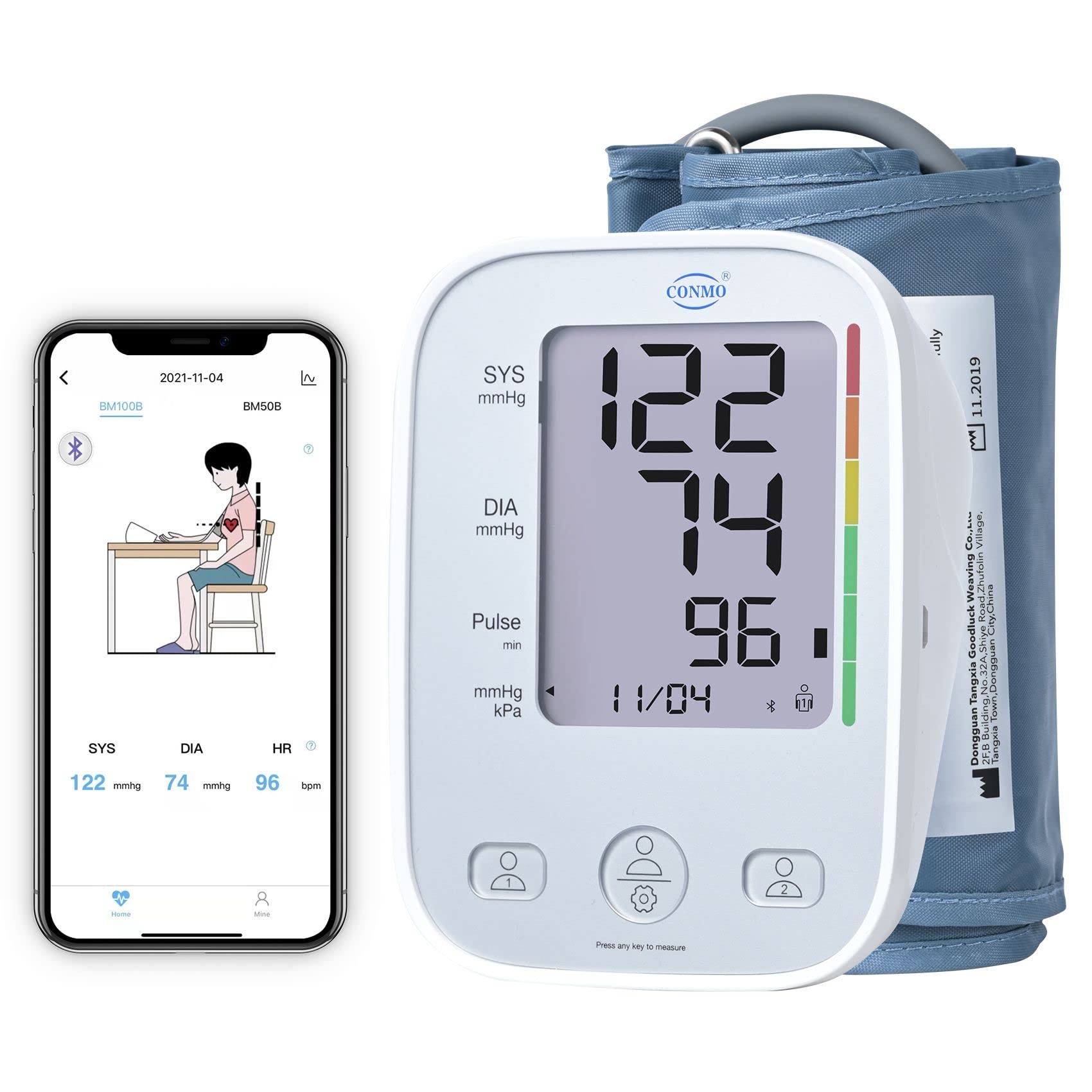 Bluetooth Blood Pressure Monitor,BangShuai Bp Machine Digital Smart Automatic High Bp Cuff, Upper Arm Large Cuff for Home Use,Accurate and Sharing in APP,Large Display,180 Readings for Two Users