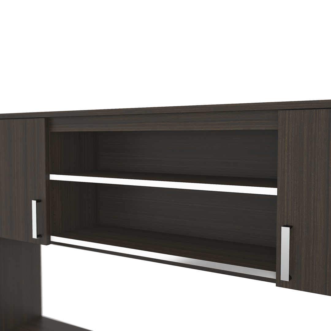 Bestar Universel 65W U-Shaped Executive Desk with Pedestal and Hutch in Dark Chocolate