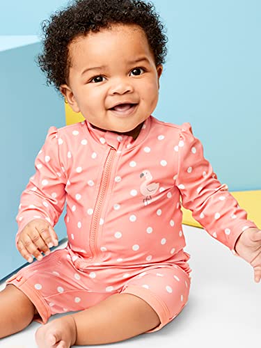Simple Joys by Carter's Baby Girls' 1-Piece Zip Rashguards, Pack of 2, Sea Friends/Dots, 18 Months