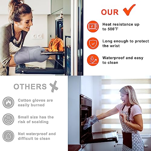 Oven Mitts and Pot Holders Sets, Silicone Oven Mitts Heat Resistant 550℉ Kitchen Oven Mits/Glove Set, Extra Long Kitchen Mittens and Hot Pads Pot Holder with Basting Brush for Baking Cooking Grilling