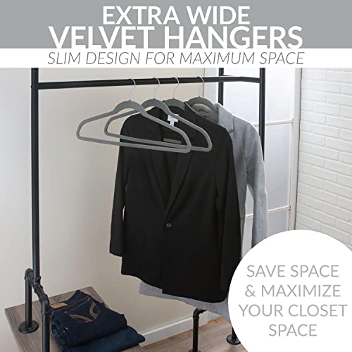 Simplify Extra Wide 21β Velvet Coat Hangers | 6 Pack | Slim Design | Heavy Duty | Holds 10 Pounds | Closet Organization | Shirt & Clothes | Grey