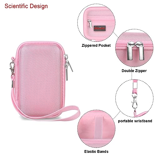 Elonbo Carrying Case for Makeid Label Maker Machine, Makeid L1 Portable Bluetooth Label Printer Handheld Label Printer Storage Holder Bag, Extra Mesh Pocket Fits Label Paper Cable, Pink