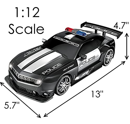 Haktoys Remote Control Police Car RC High Speed Cop Chase 1:12 Scale Radio Control Patrol Sports Vehicle with Headlights