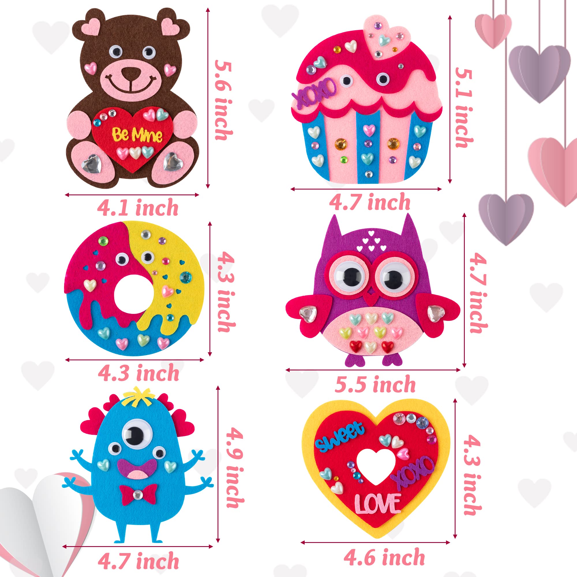 MALLMALL6 12Pcs Valentine’s Day Felt Crafts Kit Make Your Own Valentines Craft Gift DIY Fridge Magnets for Kids Valentine Decoration Supplies DIY Craft for Home Class Game Activities