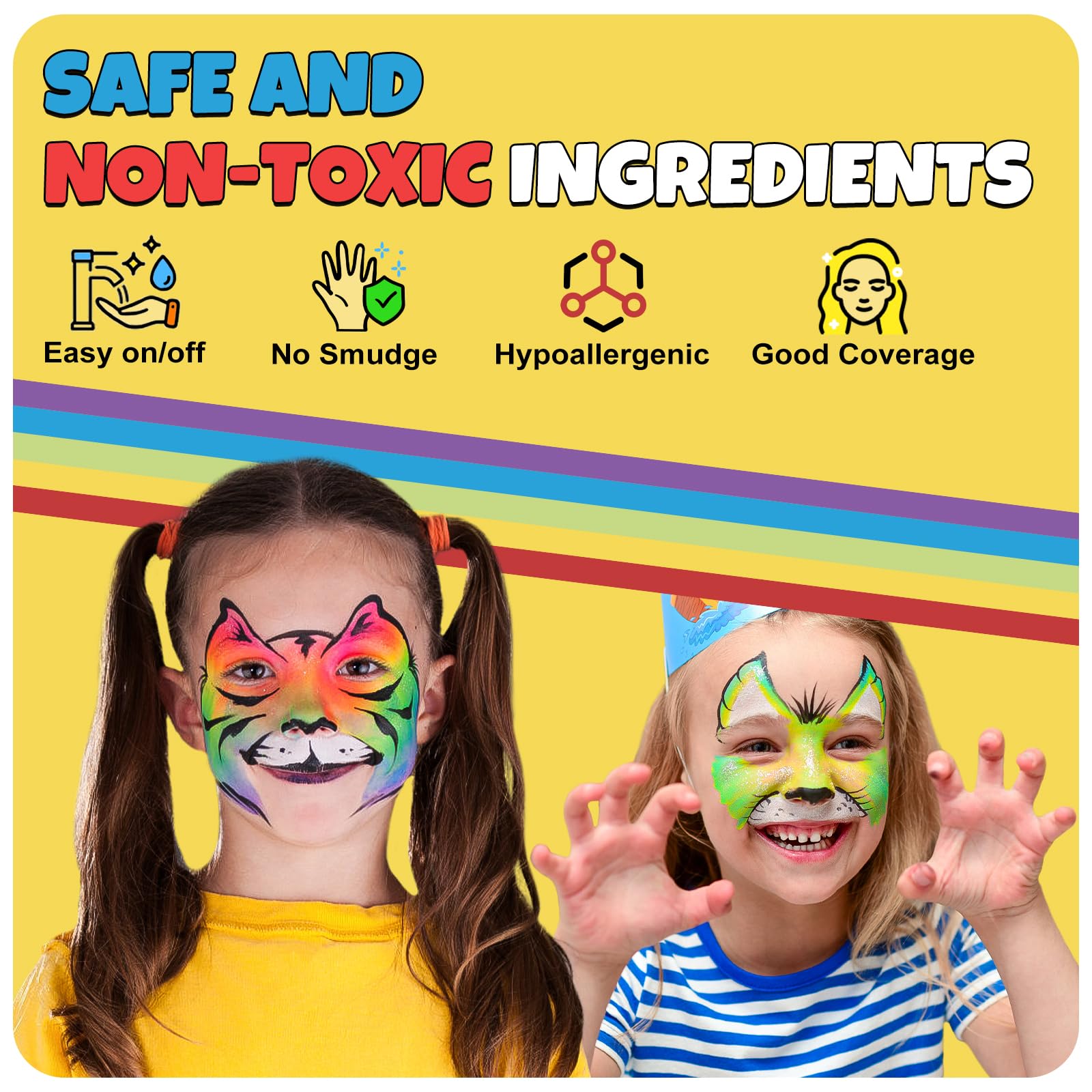 Drawdart Professional Face Painting Kit for Kids Adults, Split Cake Face Paint Palette 12 x 10gm with Stencil, One Stroke Non Toxic Rainbow Face Body Paint Set Halloween Christmas Makeup