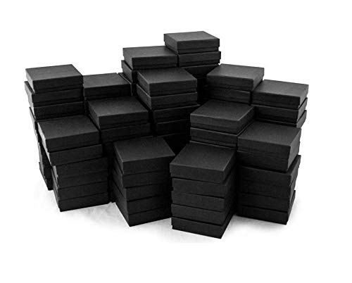 The Display Guys – Cardboard Jewelry Boxes With Cotton – 100 Pack – Matte Black – #33 (3 1/2" x 3 1/2" x 1")
