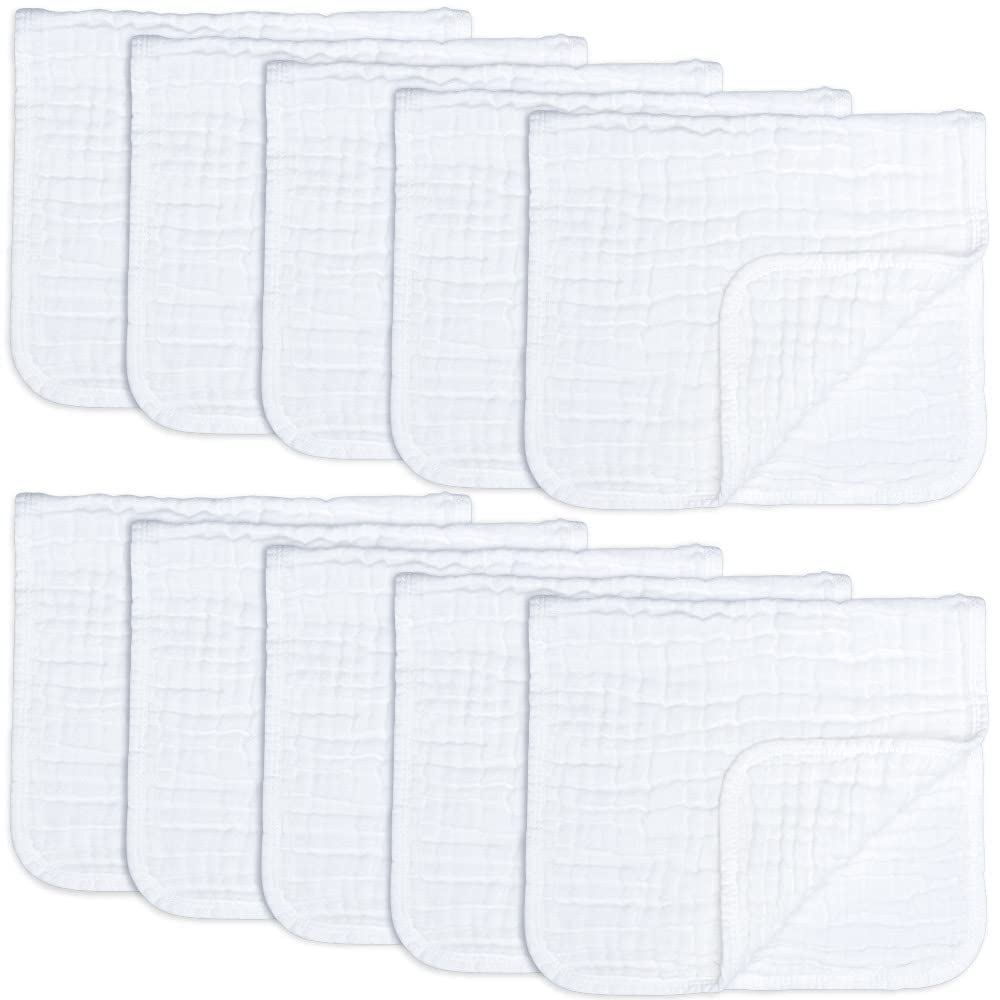 Comfy Cubs Muslin Burp Cloths 10 Pack and Muslin Swaddle Blankets Bundle