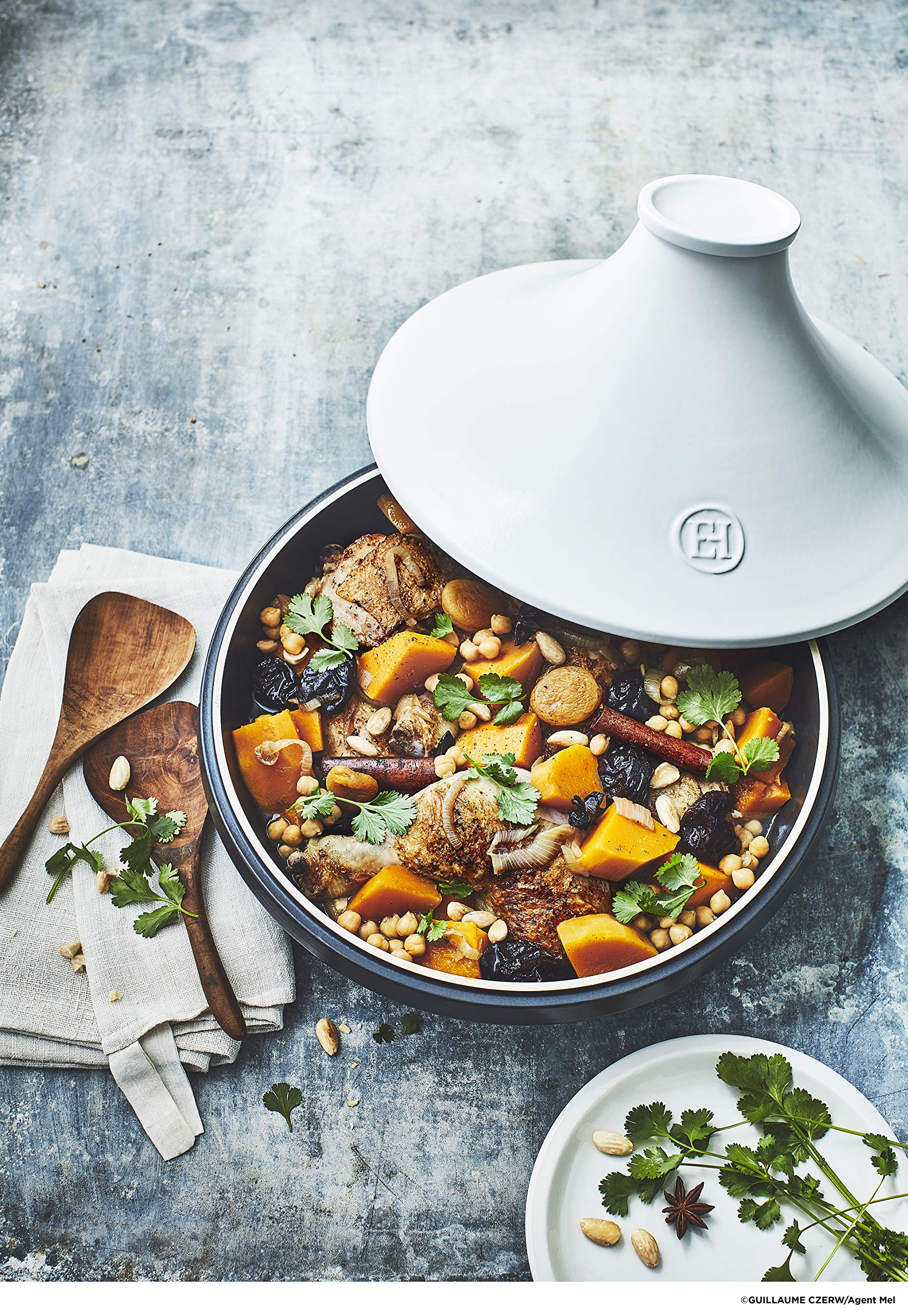 Emile Henry Delight Ceramic Quart Tagine, 2 Qt, Slate|White