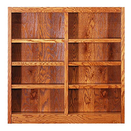 Traditional 48" Tall 8-Shelf Double Wide Wood Bookcase in Dry Oak