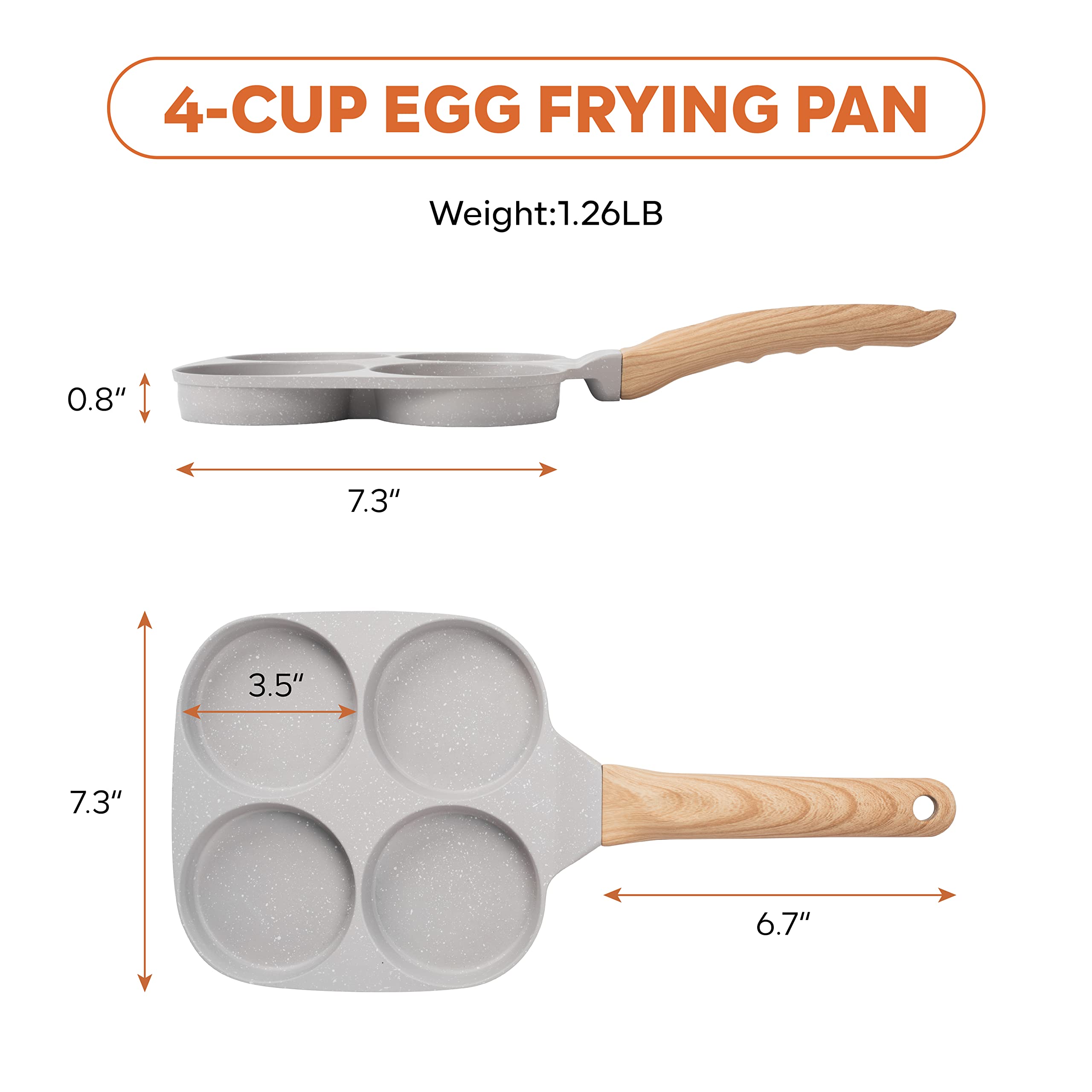 WonLynn Granite Egg Pan, 4-Cup Nonstick Omelet Pan,Lightweight and Easy to Clean Frying Pan for Breakdast and Pancake,Suitable for Gas Stove and Induction Cookers
