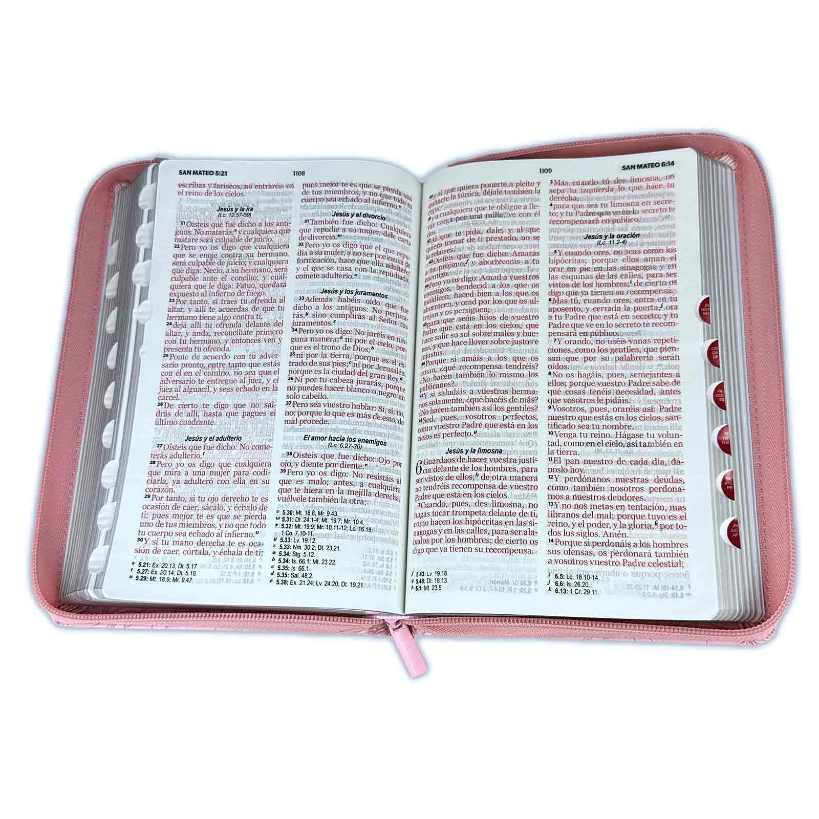 Biblia para Mujeres con Cierre Letra Grande 12 puntos RV1960 rosado con indice - Concordancia y Palabras de Jesus en rojo
