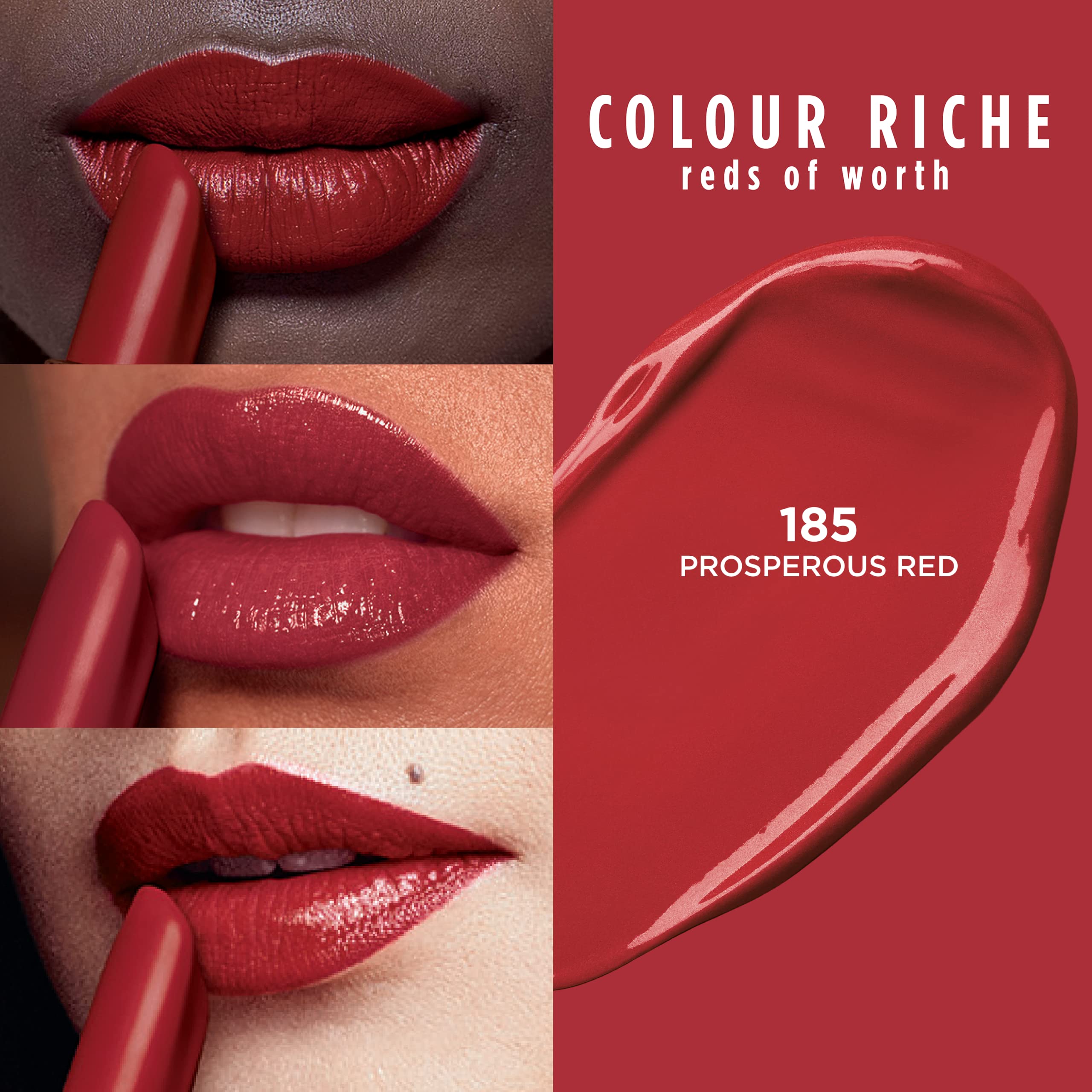 L'Oreal Paris Colour Riche Red Lipstick, Long Lasting, Satin Finish Smudge Proof Lipstick with Hydrating Argan Oil & Vitamin E, Reds of Worth, Prosperous Red, 0.13 Oz