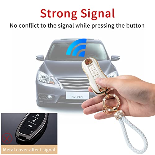 Gematay for Porsche Key Fob Cover with Keychain Lanyard, Key Fob Protector Shell Compatible with Porsche 911 Cayenne Panamera TAYCAN 3 Button Keyless Entry Smart Key Case