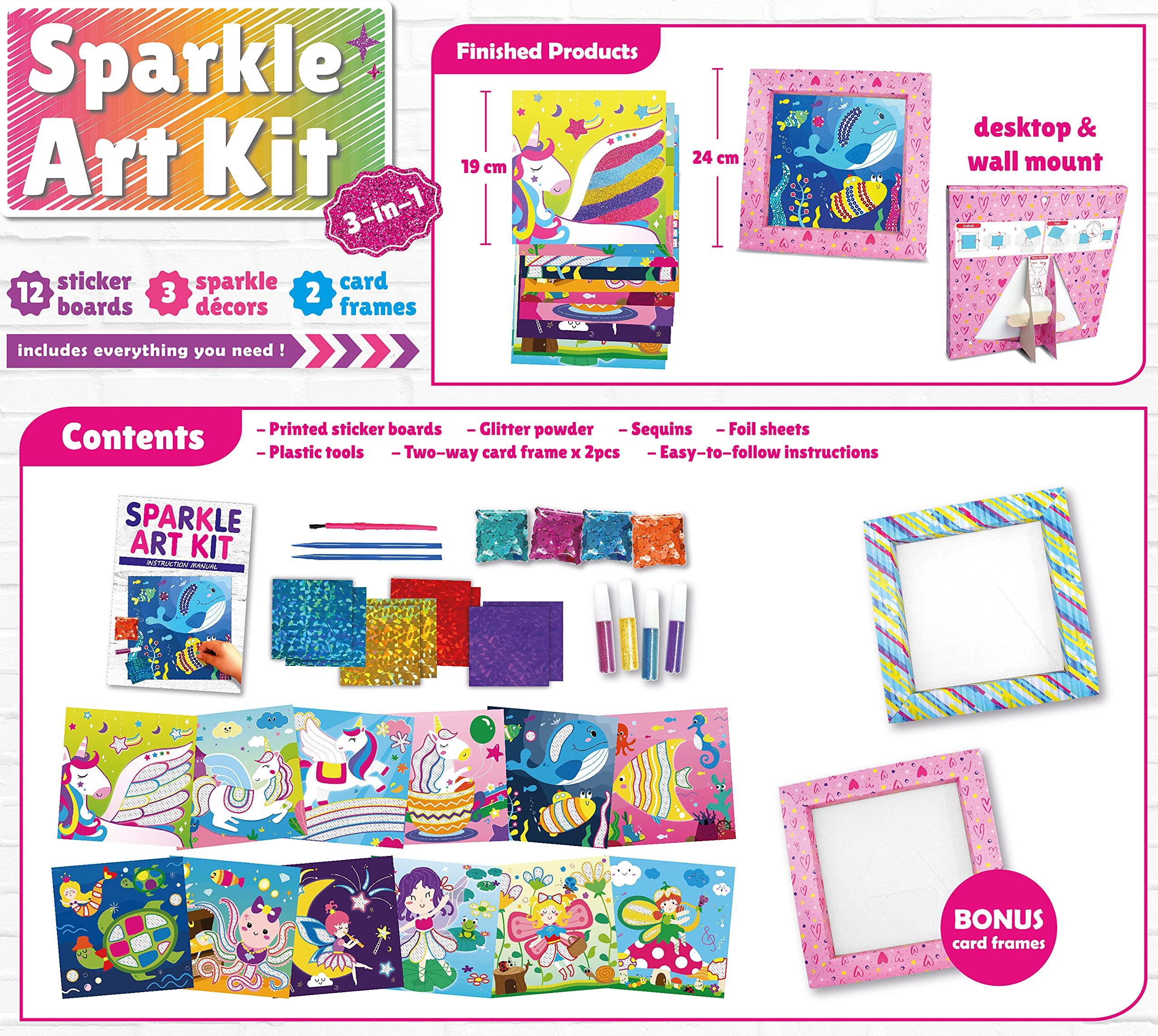 My Magic World DIY 3-in-1 Sparkle Art Set for Kids (12 Sparkly Creative Arts and Crafts Projects : Glitter/Sequin/Foil Art) Handcraft/Handmade/Creative Art