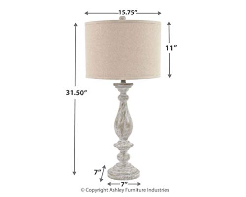 Signature Design by Ashley Bernadate Vintage Cottage Table Lamp, 2 Count, 31", Whitewash