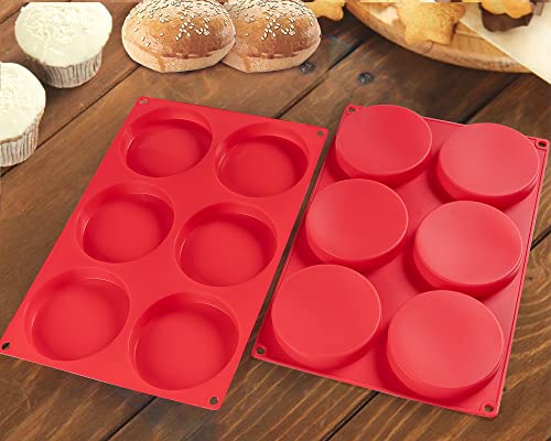 Hamburger Bun Molds 2 Pack Silicone Baking Pans, 4 Inch Muffin Top Pan Egg Sandwish Mold Small Layer Cake Molds Round Disc Pan for Mini Cake, Jumbo Muffin Top, Bun, Custard, Tart, Resin Coaster