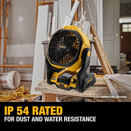 DEWALT 20V MAX Jobsite Fan, Cordless, Portable, Bare Tool Only (DCE512B), 12x8x14 inches, Yellow/Black