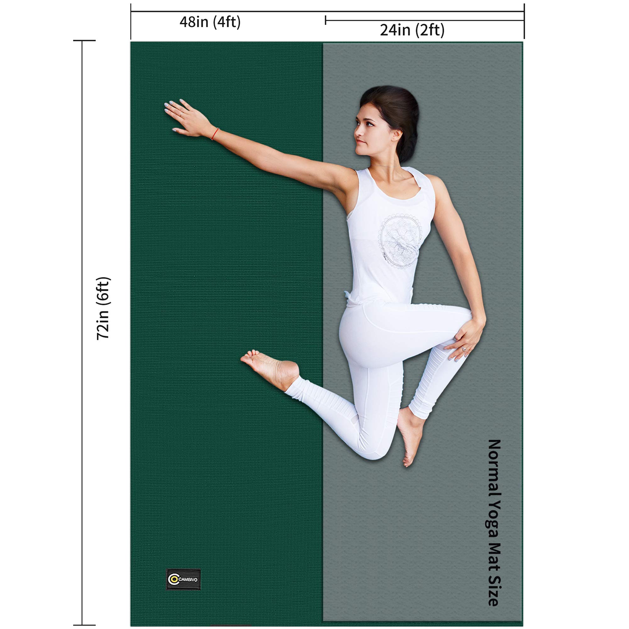 CAMBIVO Large Yoga Mat, Wide Exercise Mat 6'x 4' x 8 mm (72"x 48") Extra Thick Workout Mat for Pilates Stretching Home Workout Gym, Use without Shoes (Dark Teal with Gray)