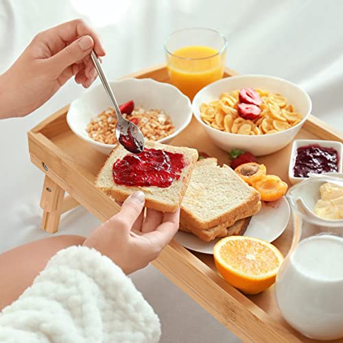 JESSILIN HOME 2 Pack Bamboo Bed Tray Table, Breakfast Tray with Folding Adjustable Legs, Food Tray with Handles, Whole Bamboo