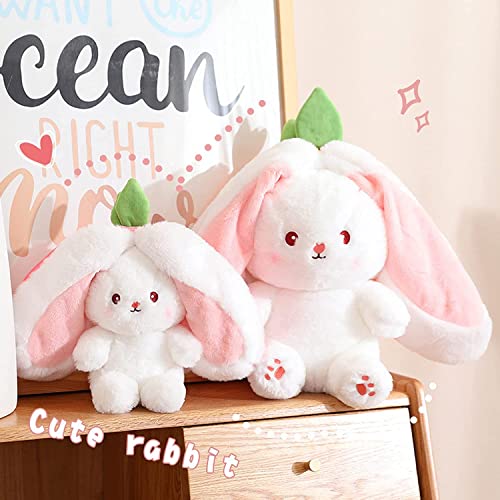 MIAODAM Bunny Stuffed Animal Reversible Cuddle Bunny Stuffed,Strawberry Bunny Transformed Rabbit Plush Zipper,Carrot That Turns Into Ears Bunnies Plushies Toy Cute Stuffy Doll Easter Girlfriend Gift