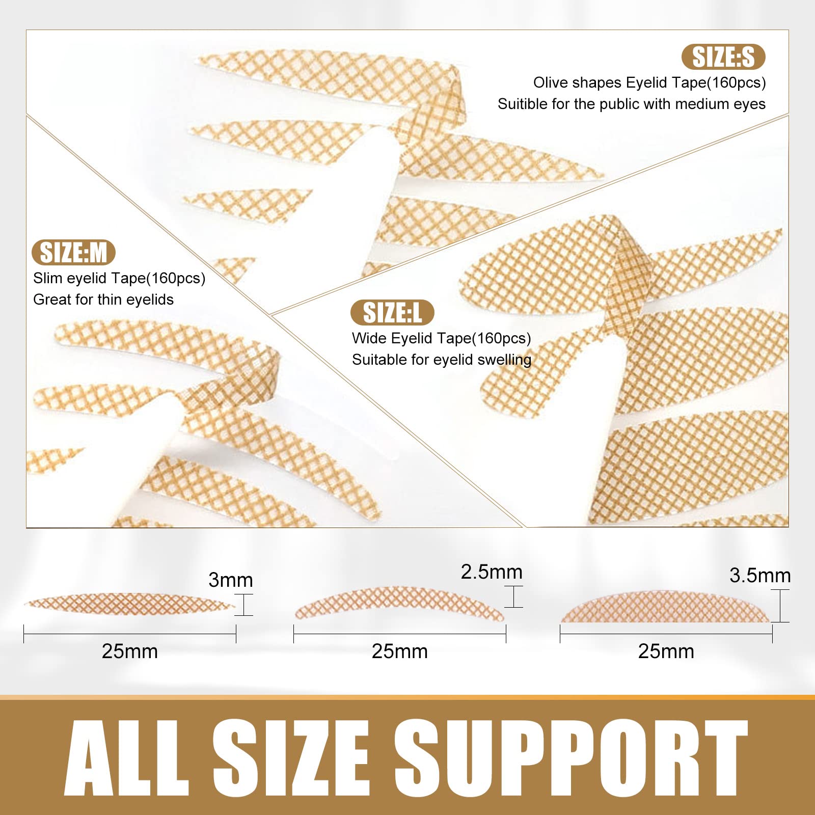CENNYO Eyelid Tape, Invisible Eyelid Stickers, Eyelid Lifter Strips for Hooded, Droopy, Uneven, Mono-eyelids, gold