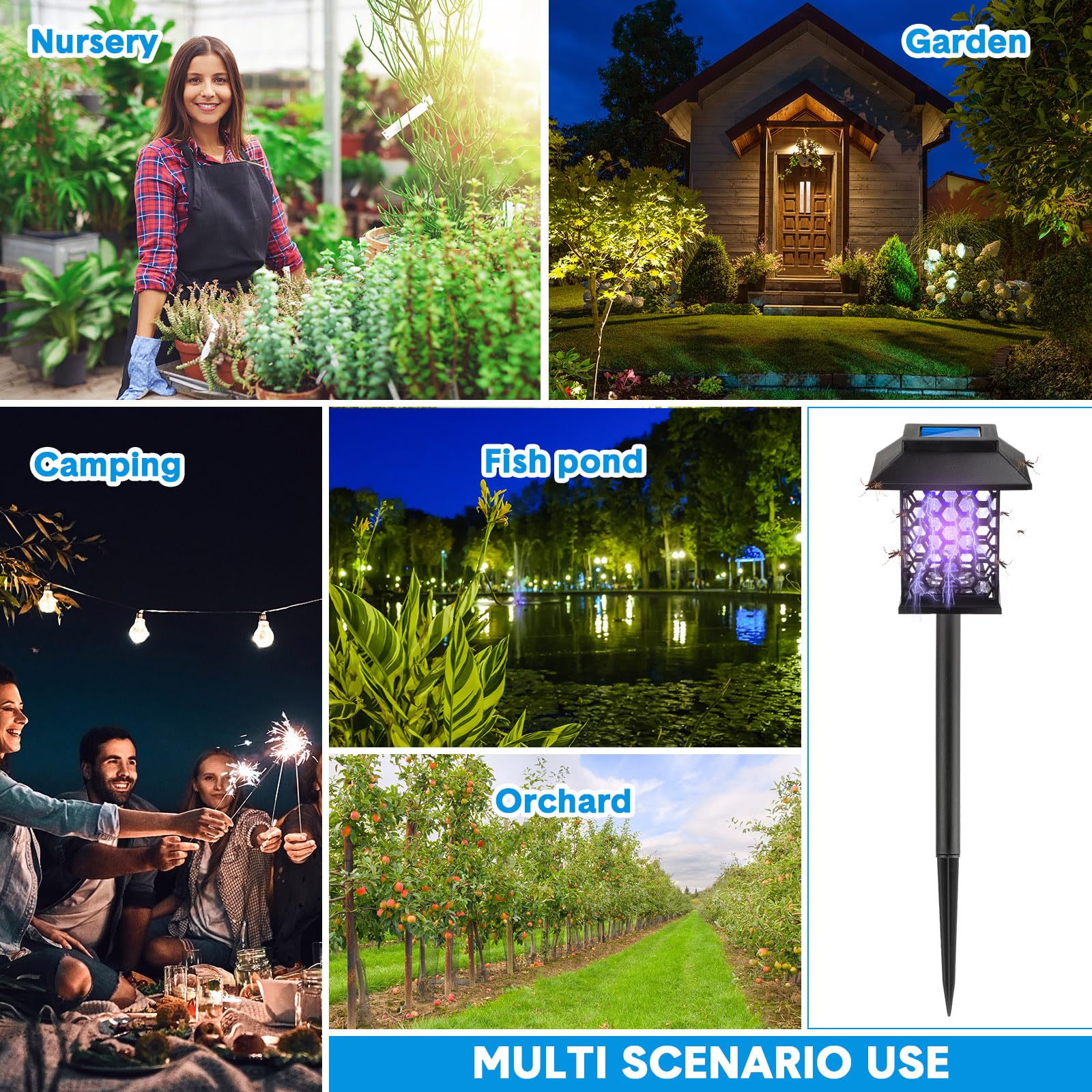 Qualirey 4 Pcs Solar Bug Zapper Outdoor Waterproof Mosquito Zapper Outdoor Mosquito Killer Lamp for Indoor Garden Patio Backyard Use Insect Fly Pest Mosquito Repellent, Purple and White Light