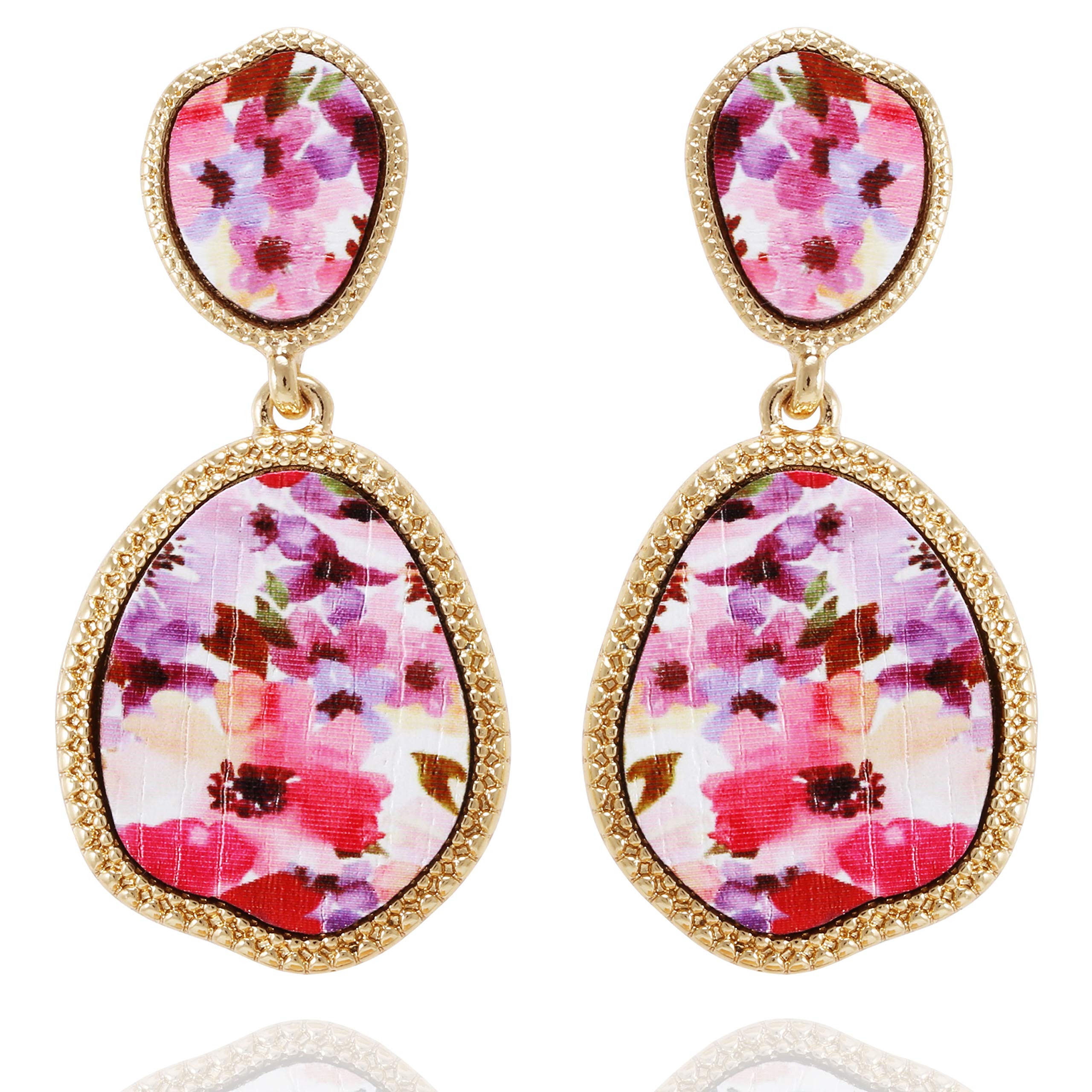 BONALUNA Bohemian Wood And Marble Effect Oval Shaped Drop Statement Earrings (TURQUOISE)