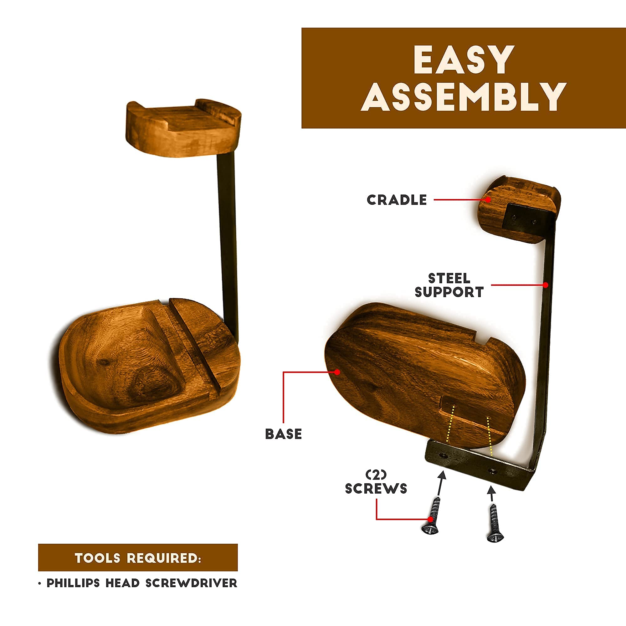 WRIGHTMART Acacia Wood Headphone Stand, Headset Stand with Storage Tray, Heavy Duty Holder for Over-Ear Headphones, Cell Phone, iPhone, Compatible with Bose, Beats, Sony, Sennheiser