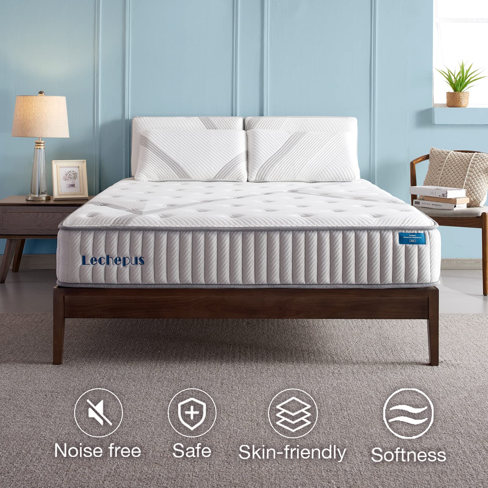 King Mattress,Lechepus 10 Inch Premium Hybrid Foam Mattresses in a Box,Pocket Innersprings with Memory Foam for Motion Isolation,Breathable Soft Cover Mattress Medium Firm,10-Years Support