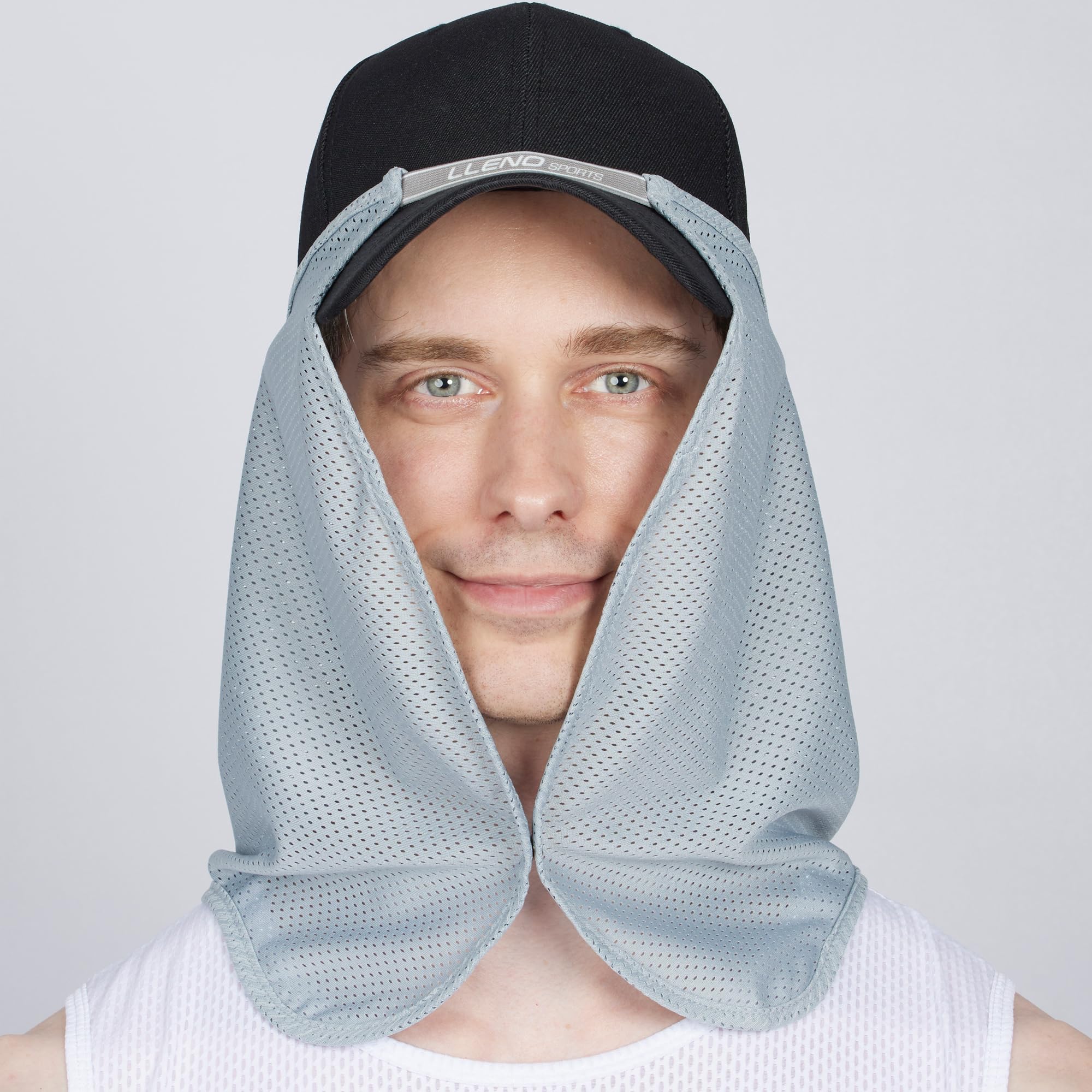 Cooling Mesh Sun Shield Neck Drape Breathable Guard Gaiters UV Protection Unisex Men Women Face Cover | Product of Korea (Lleno, Light Grey)