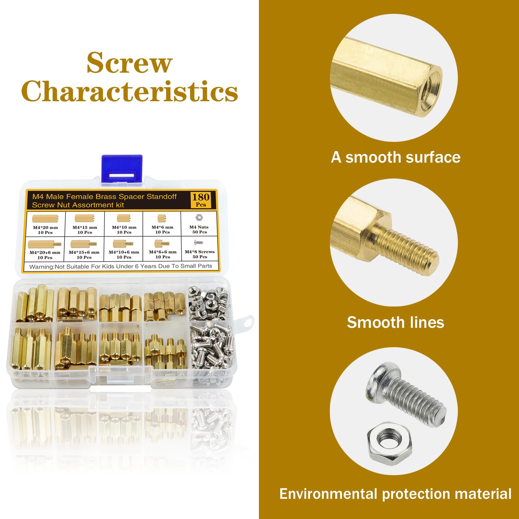Csdtylh 180Pcs M4 Motherboard Standoffs&Screws&Nuts Kit, Hex Male-Female Brass Spacer Standoffs, Laptop Screws for DIY Computer Build, Electronic Projects, Raspberry Pi, Circuit Board etc.