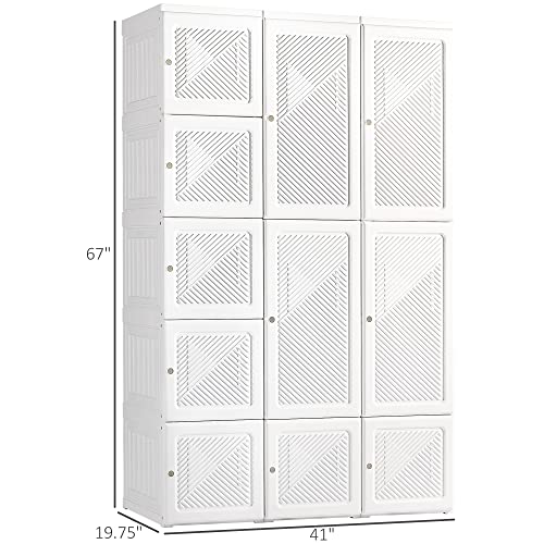 HOMCOM Portable Wardrobe Closet, Bedroom Armoire, Foldable Clothes Organizer with Cube Storage, Hanging Rods, and Magnet Doors, White